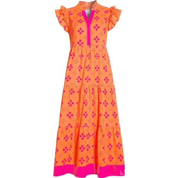 SUGARLIPS Donna Dot Mirna Tiered Midi Dress - Orange-pink