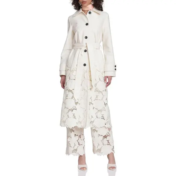 Avec Les Filles Embroidered Maxi Trench Coat - Off White
