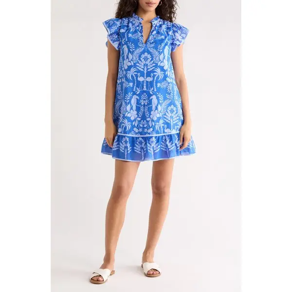 SUGARLIPS Davina Floral Egga Shift Minidress - Cobalt-white