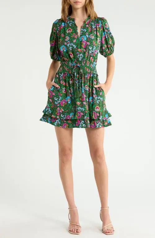 SUGARLIPS Marinda Floral Smocked Minidress - Kelly-multi