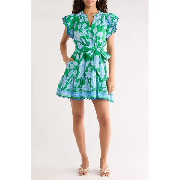SUGARLIPS Eriny Verbena Floral Cotton Dress - Kelly-blues
