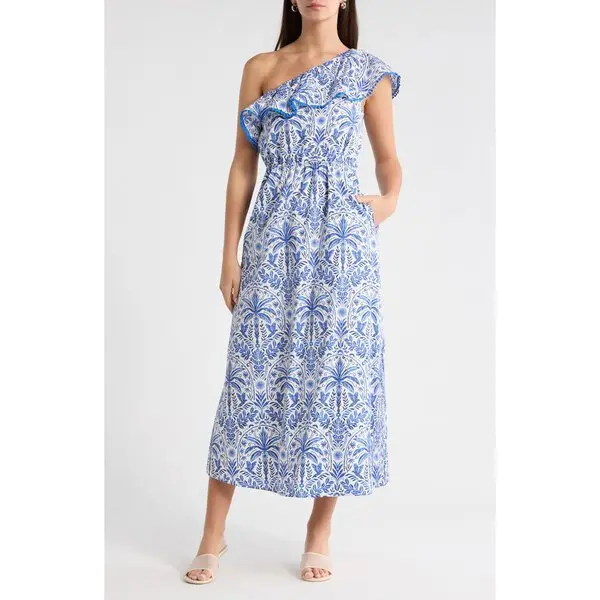 SUGARLIPS Romina Tropical Print One-shoulder Dress