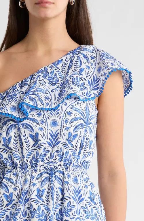 SUGARLIPS Romina Tropical Print One-shoulder Dress