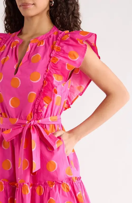 SUGARLIPS Rosy Polka Dot Ruffle Minidress