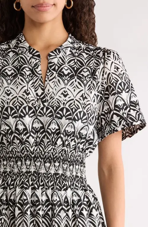 SUGARLIPS Floral Print A-line Dress - Black-white