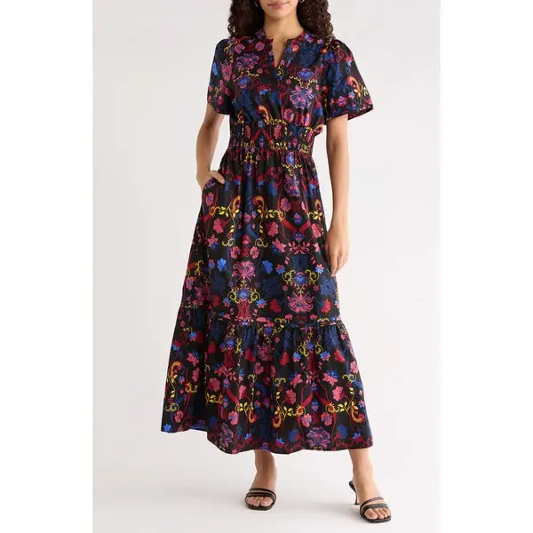 SUGARLIPS Floral Print A-line Dress - Black-white