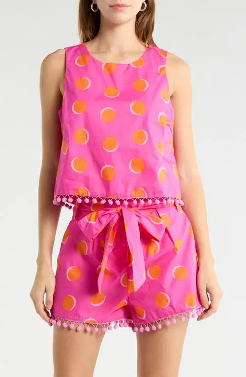 SUGARLIPS Rosy Polka Dot Taisy Sleeveless Top - Fuchsia-orange-dot