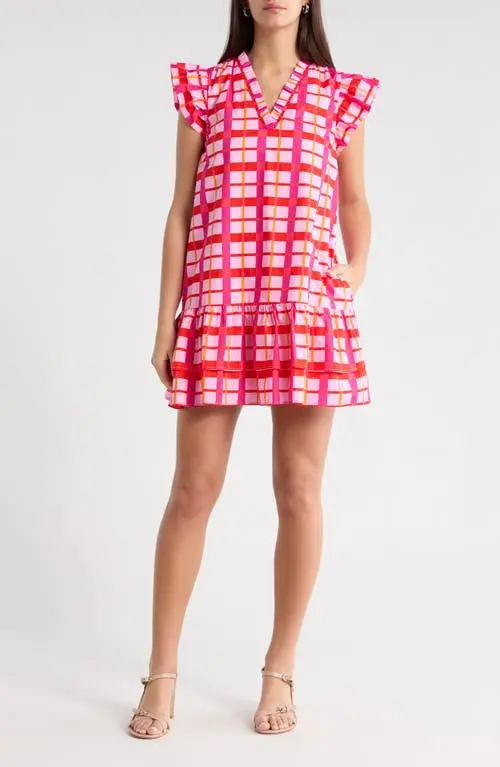 SUGARLIPS Darvy Check Shift Minidress - Pinks-orange