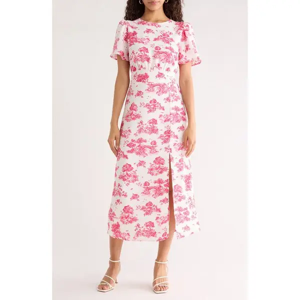 SUGARLIPS Ainsley Meadow Bloom Midi Dress - Ivory-pink