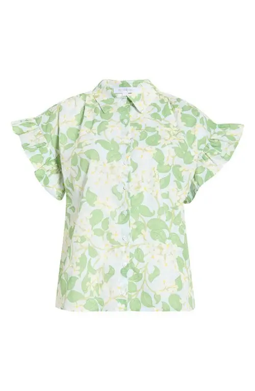 SUGARLIPS Kiany Floral Short Sleeve Button-up Shirt - Light-blue-green