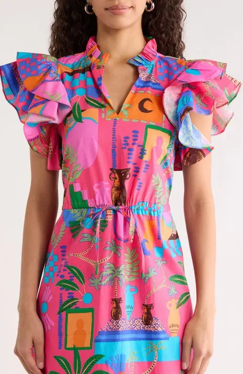 SUGARLIPS Lanus City Dillan Ruffle Midi Dress - Fuchsia-multi