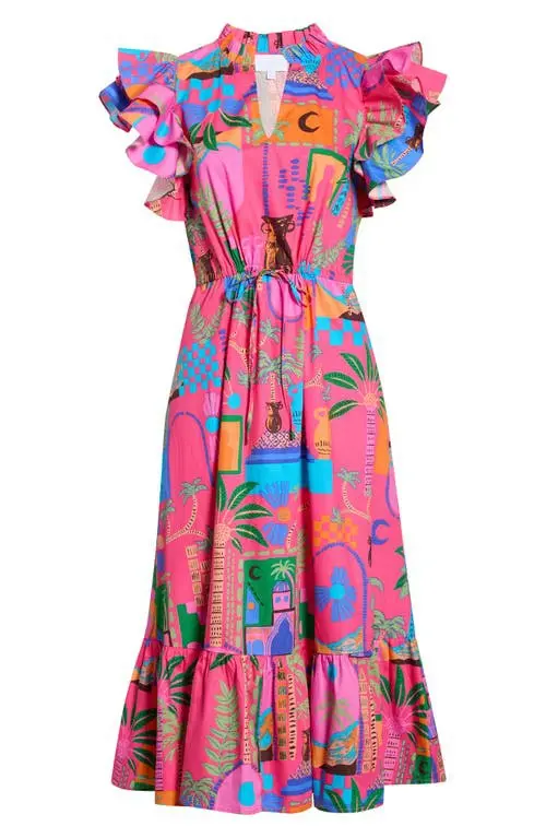 SUGARLIPS Lanus City Dillan Ruffle Midi Dress - Fuchsia-multi