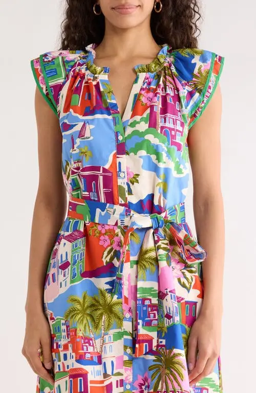 SUGARLIPS Rumi Town Print Belted Minidress
