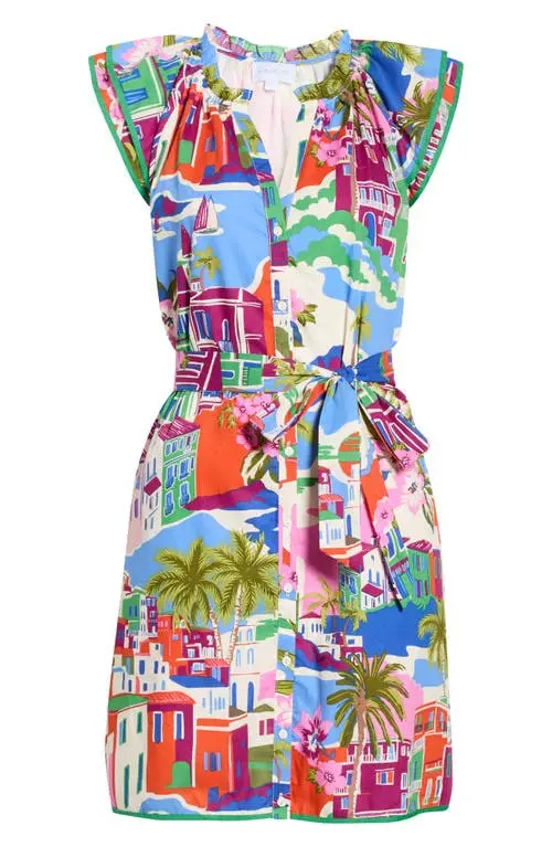 SUGARLIPS Rumi Town Print Belted Minidress