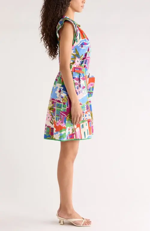 SUGARLIPS Rumi Town Print Minidress With Belt - Cream-blue-multi