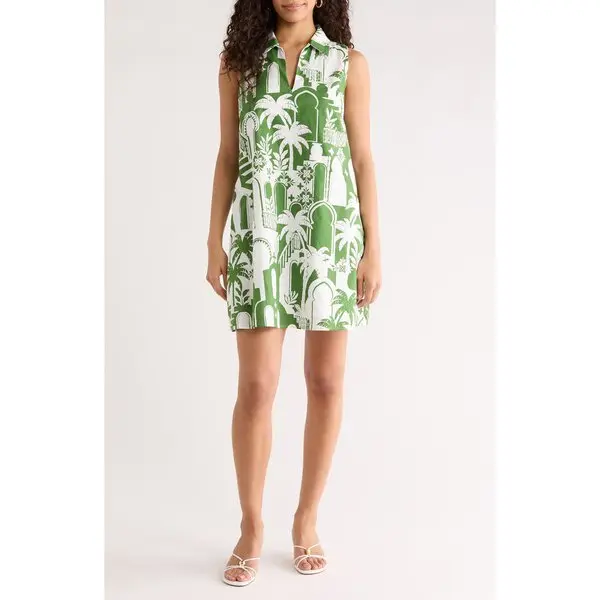 SUGARLIPS Arbor Tile Lexya Cotton Shift Dress - White-olive