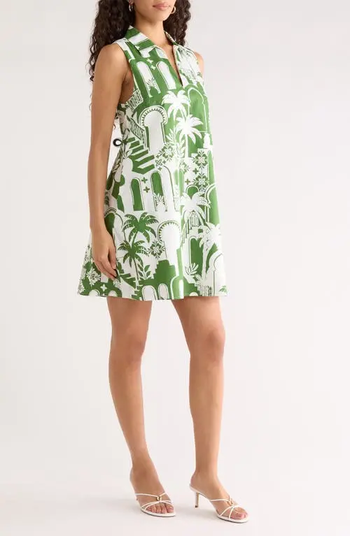 SUGARLIPS Arbor Tile Lexya Cotton Shift Dress - White-olive