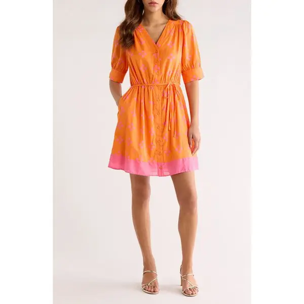 SUGARLIPS Donna Dot Elanie Button Midi Dress - Orange-pink