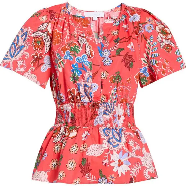 SUGARLIPS Oreanna Floral Sarina Smocked Top - Coral-blue