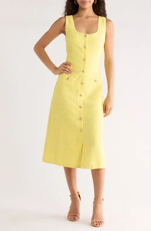 SUGARLIPS Adriella Sleeveless Tweed Dress - Yellow