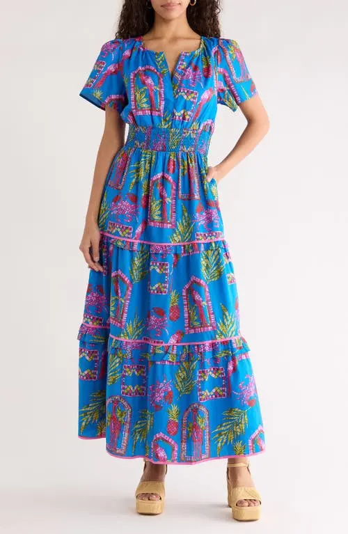 SUGARLIPS Bally Tropical Ernie Tiered Maxi Dress - Pink-blue-green