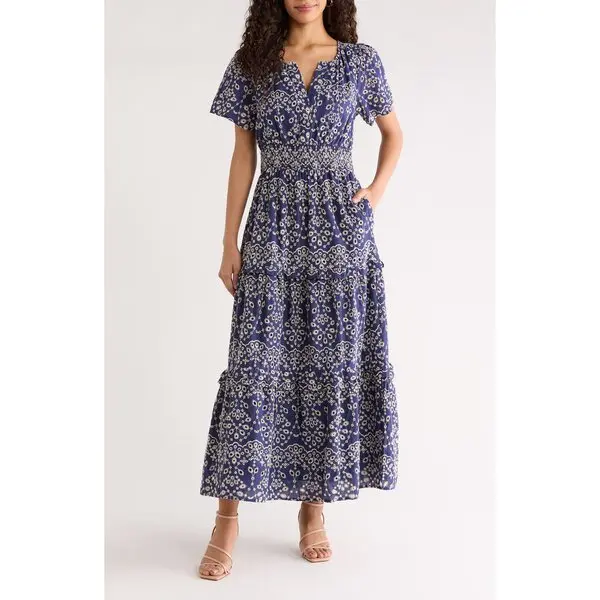 SUGARLIPS Viridinia Cotton Eyelet Maxi Dress - Denim-blue