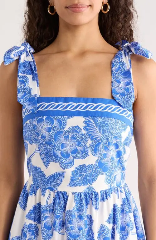 SUGARLIPS Floral Tiered Cotton Maxi Sundress - White-blue