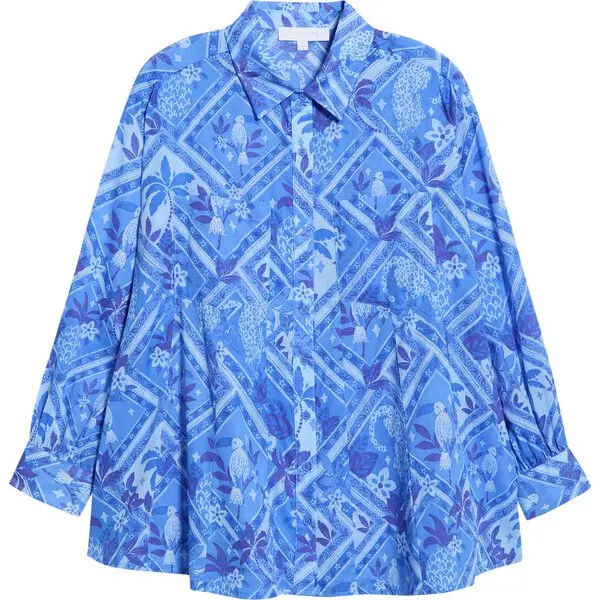 SUGARLIPS Printed Cotton Button-up Shirt - Blue-mul