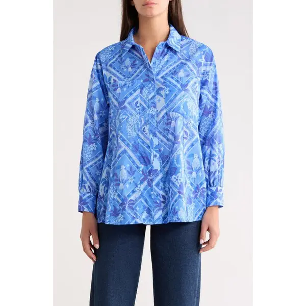 SUGARLIPS Printed Cotton Button-up Shirt - Blue-mul