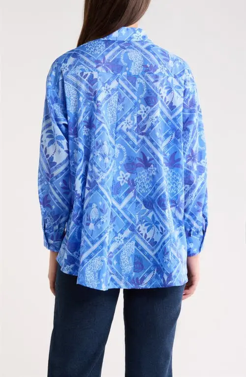 SUGARLIPS Printed Cotton Button-up Shirt - Blue-mul