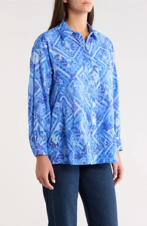 SUGARLIPS Printed Cotton Button-up Shirt - Blue-mul
