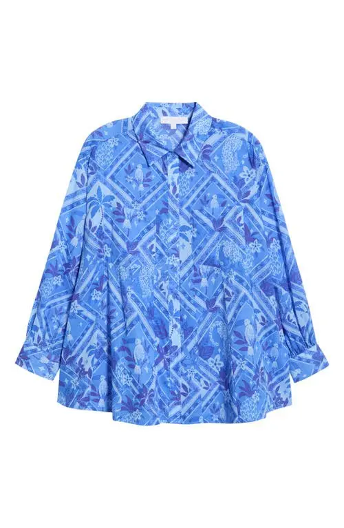 SUGARLIPS Printed Cotton Button-up Shirt - Blue-mul