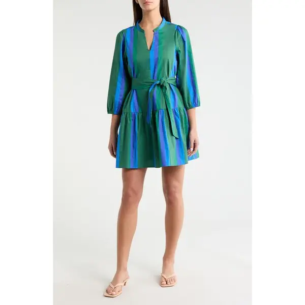 SUGARLIPS Dolary Stripe Leola Mini Shirtdress - Emerald-blues