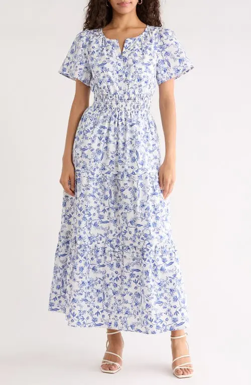 SUGARLIPS Haylie A-line Dress - White-blues-mult