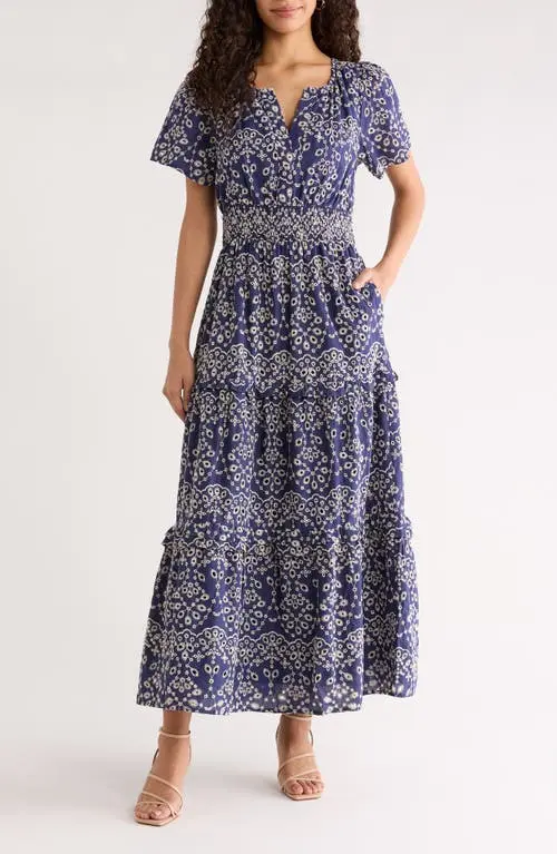 SUGARLIPS Haylie A-line Dress - White-blues-mult