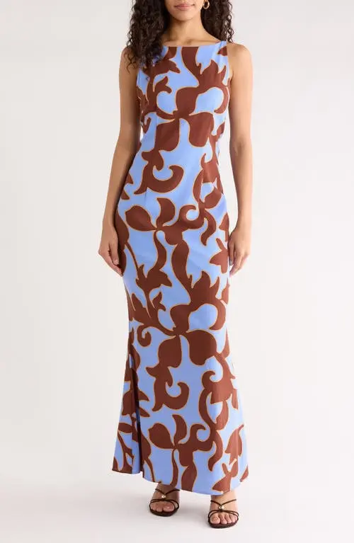 SUGARLIPS Briley Abstract Print Mizie Open Back Maxi Dress - Brown-blue