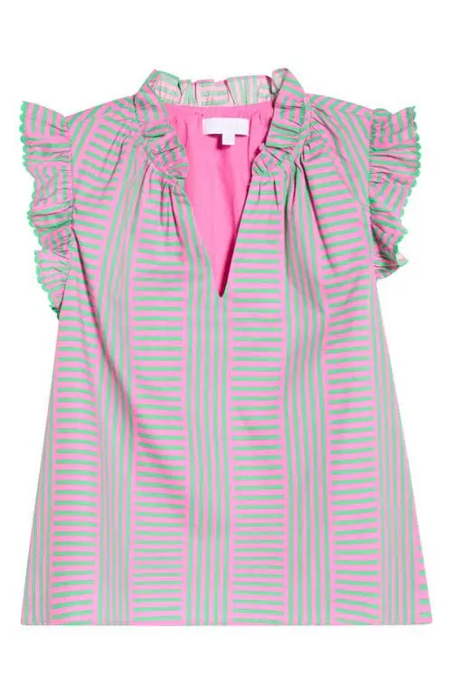 SUGARLIPS Valda Stripe Jazzy Flutter Sleeve Top - Pink-green-multi