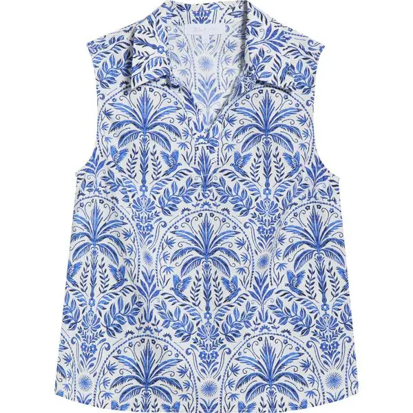 SUGARLIPS Romina Tropical Kirsa Sleeveless Shell Top - Blue-white-multi
