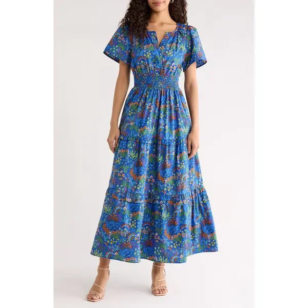 SUGARLIPS Ruya Floral Print A-line Dress - Cobalt-combo