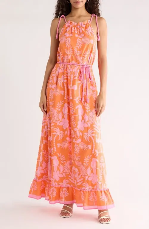 SUGARLIPS Kimana Floral Halter Maxi Dress - Orange-pink-multi