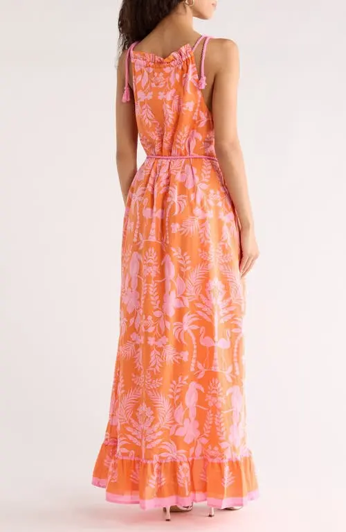 SUGARLIPS Kimana Floral Halter Maxi Dress - Orange-pink-multi