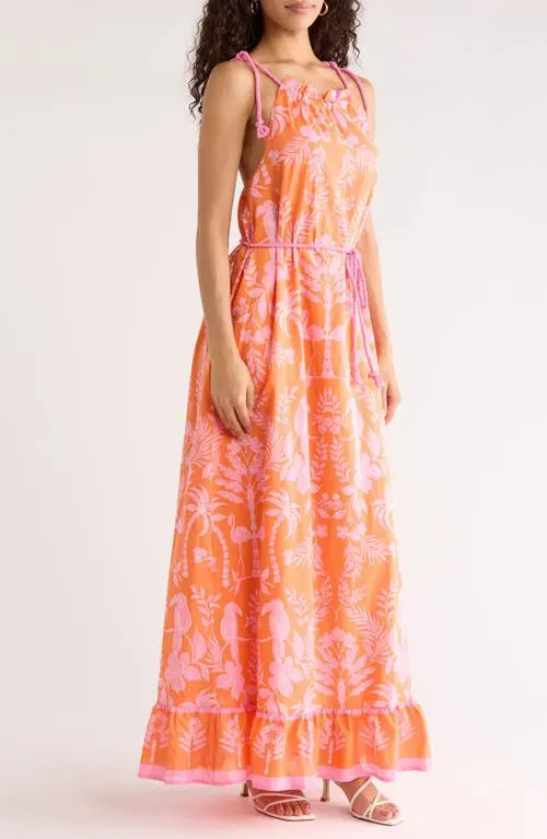 SUGARLIPS Kimana Floral Halter Maxi Dress - Orange-pink-multi