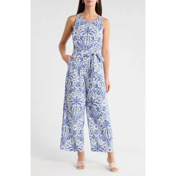 SUGARLIPS Romina Tropical Jumpsuit - White Blue-multi