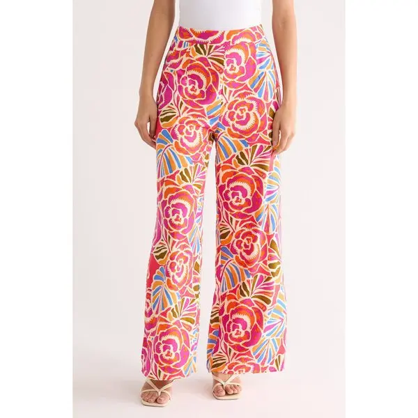 SUGARLIPS Nomi Floral Elena Wide Leg Pants - Pink-orange-blue