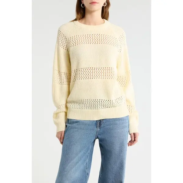 SUGARLIPS Tova Pointelle Stripe Sweater - Cream