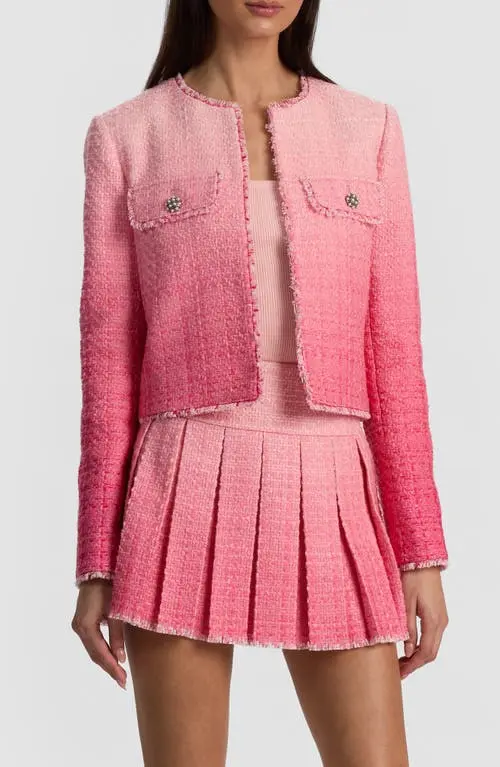 Alice + Olivia Dumont Fringe Trim Ombré Tweed Jacket - Ascendant Ombre English Rose