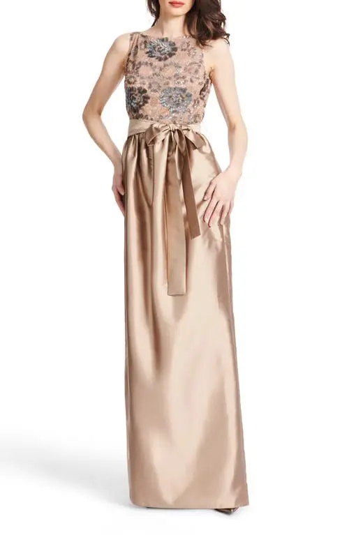 EMILY SHALANT Sequin Lace & Taffeta Gown - Suntan