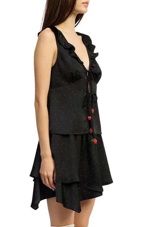 JACQUIE THE LABEL Tegan Polka Dot Ruffle Split-front Top