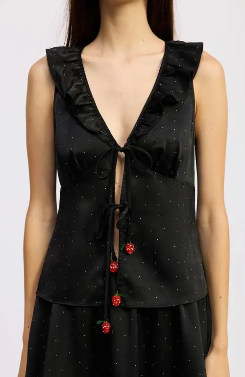 JACQUIE THE LABEL Tegan Polka Dot Ruffle Split-front Top