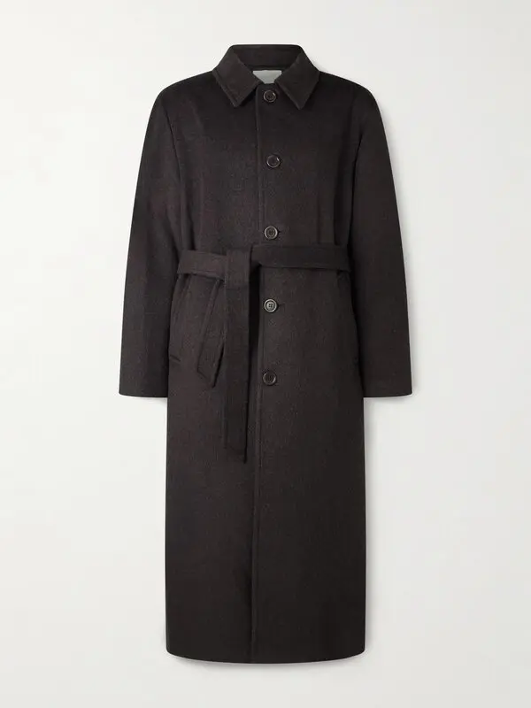 AMOMENTO Belted Wool-blend Coat - Brown